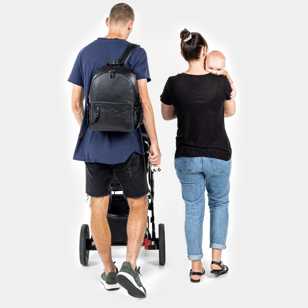 ONE NINE Nappy Backpack - Black Leather Unisex Baby Bag